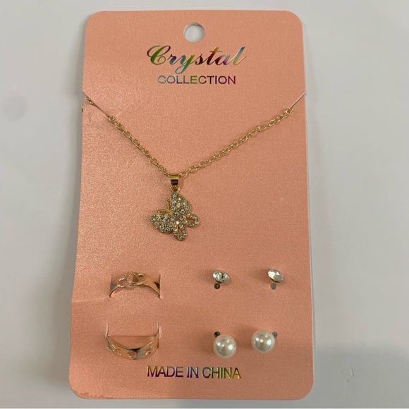 Accessories | Girls Jewelry Set Gold Necklace Earrings Rings | Poshmark